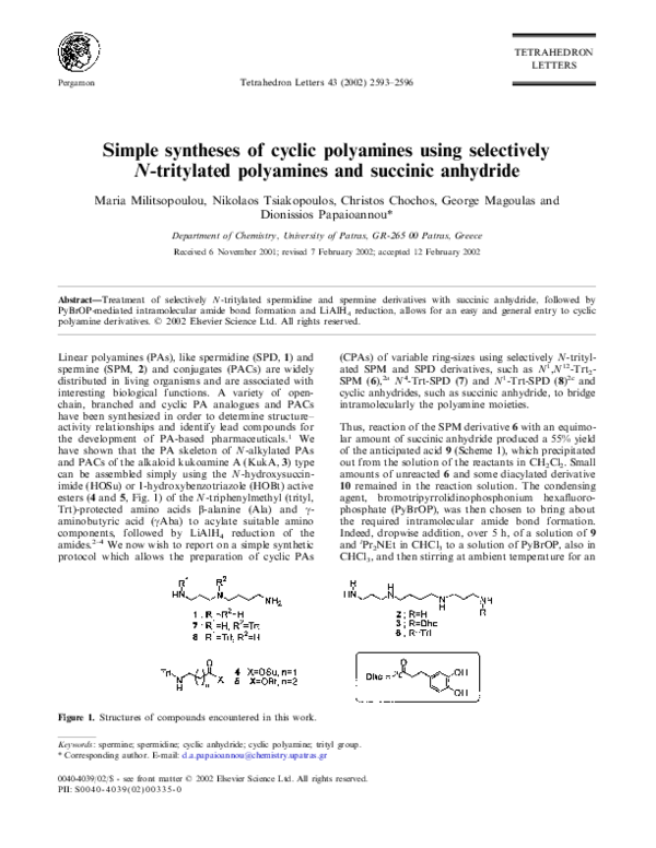 (PDF) Simple syntheses of cyclic polyamines using selectively N ...