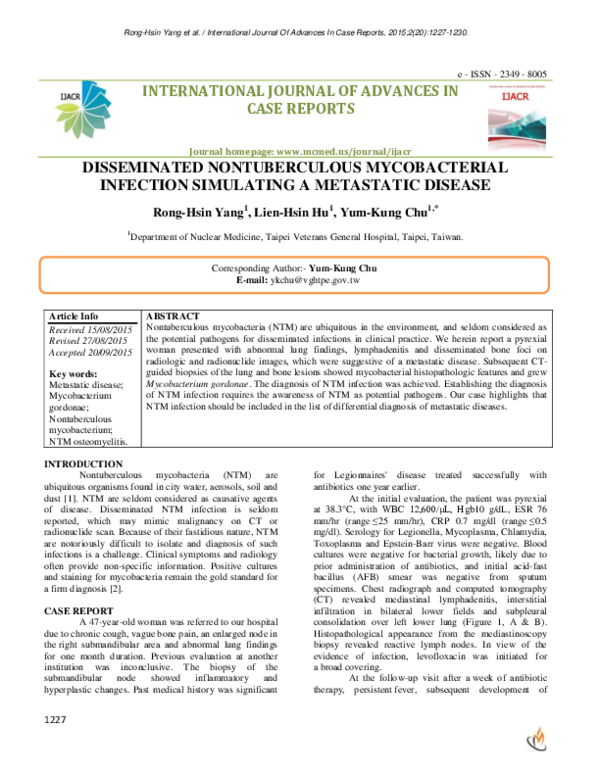 (PDF) Disseminated nontuberculous mycobacterial infection simulating a metastatic disease