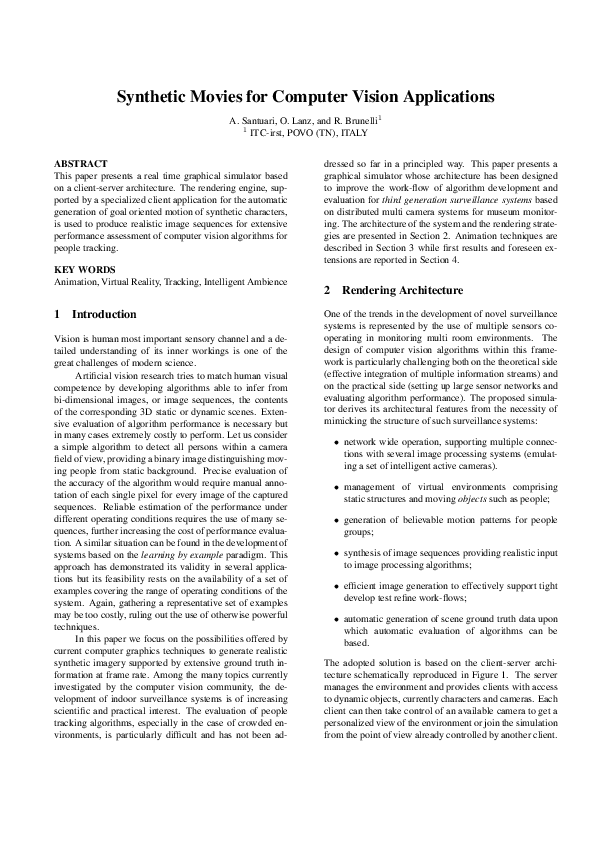 (PDF) Synthetic movies for computer vision applications