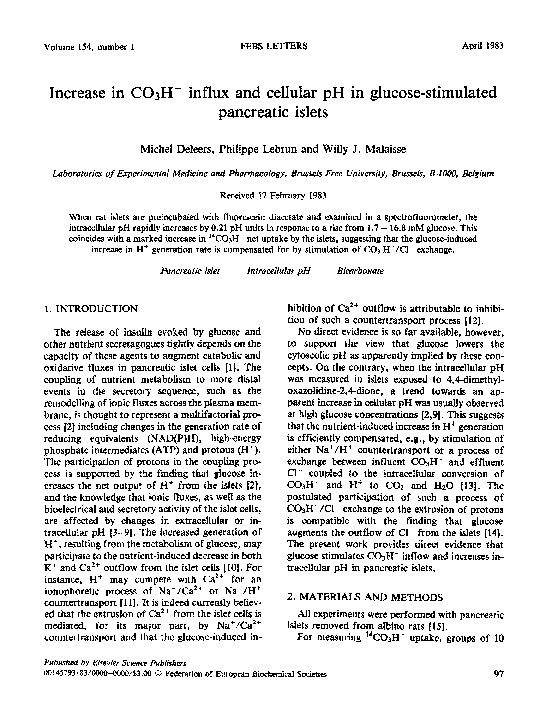 (PDF) Increase in CO3H— influx and cellular pH in glucose-stimulated ...