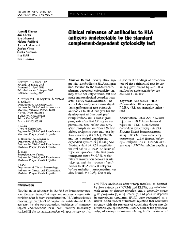 (PDF) Clinical relevance of antibodies to HLA antigens undetectable by ...