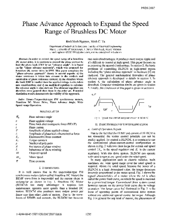 (PDF) Phase Advance Approach to Expand the Speed Range of Brushless DC ...