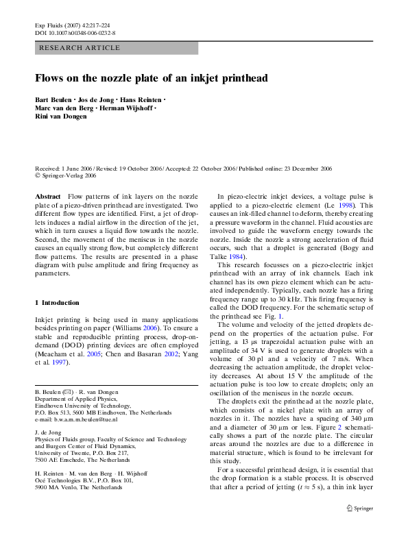 (PDF) Flows on the nozzle plate of an inkjet printhead