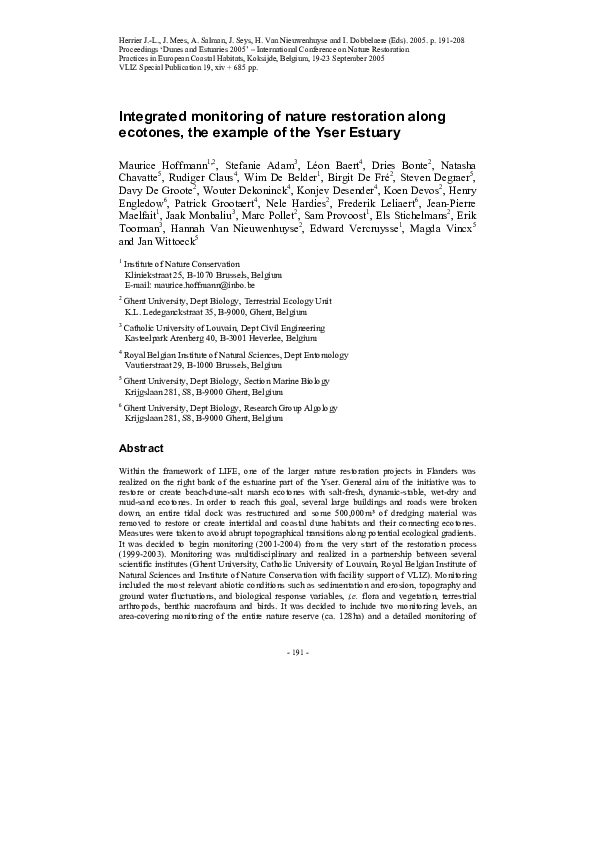 (PDF) Integrated monitoring of nature restoration along ecotones, the ...