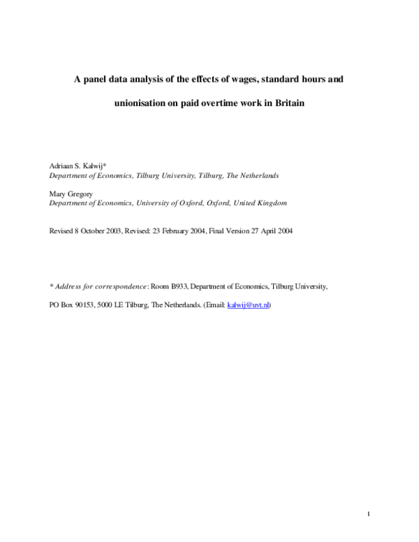 (PDF) A panel data analysis of the effects of wages, standard hours and ...