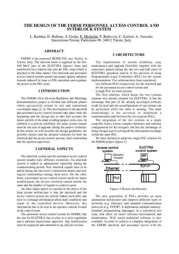 (PDF) THE DESIGN OF THE FERMI PERSONNEL ACCESS CONTROL AND INTERLOCK SYSTEM