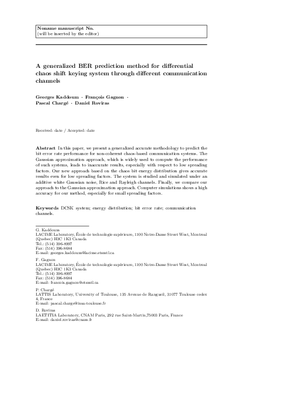 (PDF) A Generalized BER Prediction Method for Differential Chaos Shift Keying System Through ...