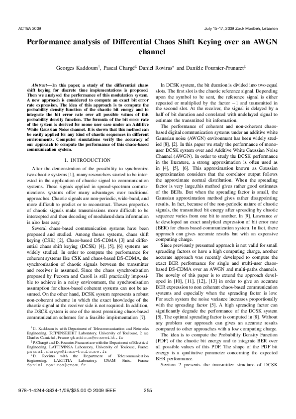(PDF) Performance analysis of differential chaos shift keying over an AWGN channel