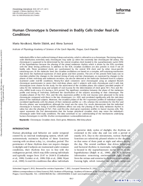 (PDF) Human Chronotype Is Determined in Bodily Cells Under Real-Life ...