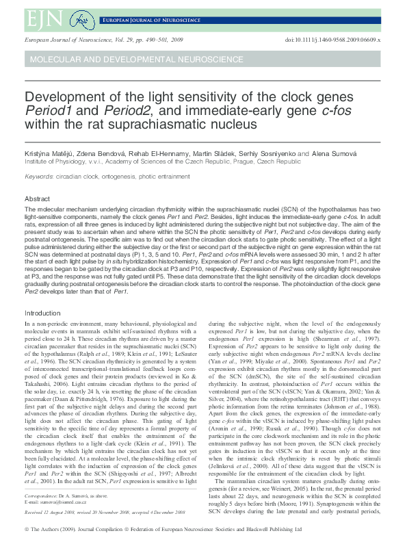 (PDF) Development of the light sensitivity of the clock genes Period1 ...