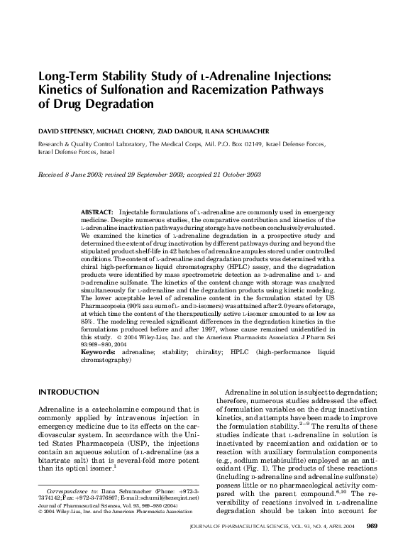 (PDF) Long-term stability study ofL-adrenaline injections: Kinetics of ...
