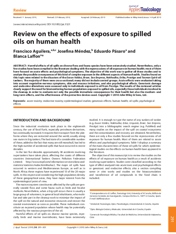 (PDF) Review on the effects of exposure to spilled oils on human health