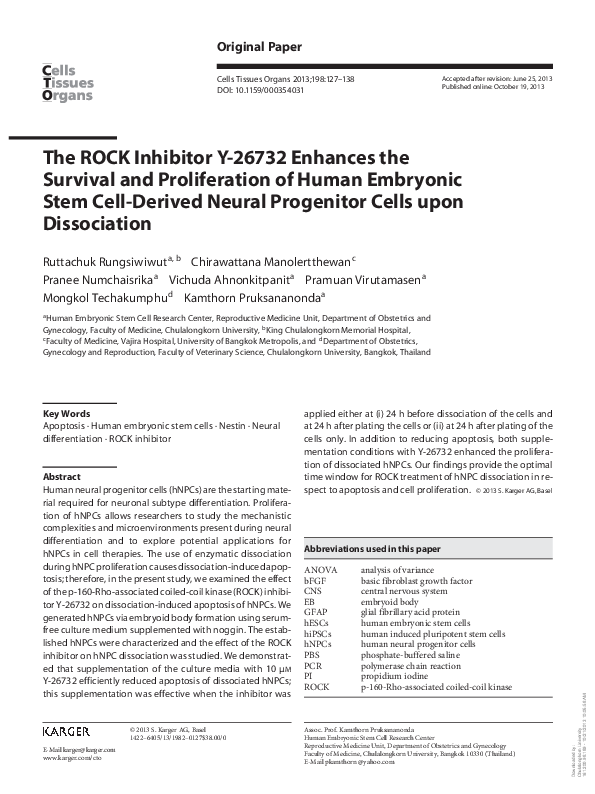 (PDF) The ROCK Inhibitor Y-26732 Enhances the Survival and ...