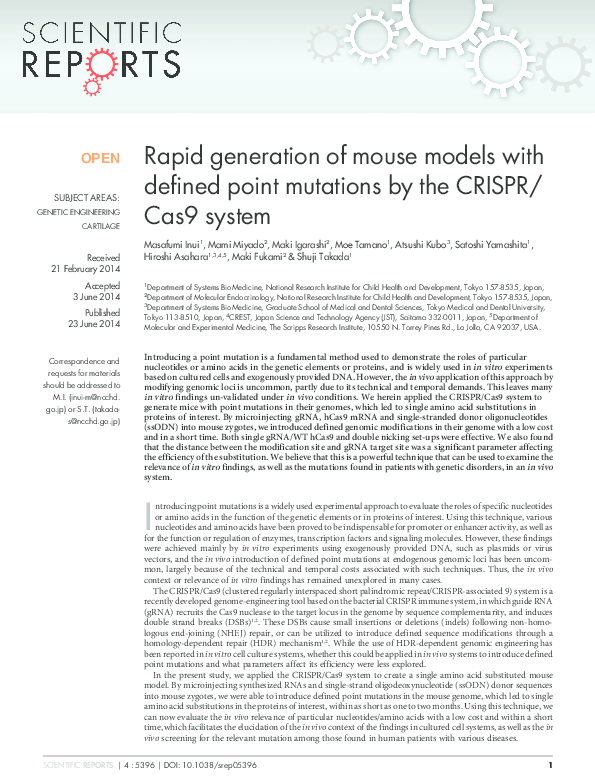 (PDF) Rapid generation of mouse models with defined point mutations by ...