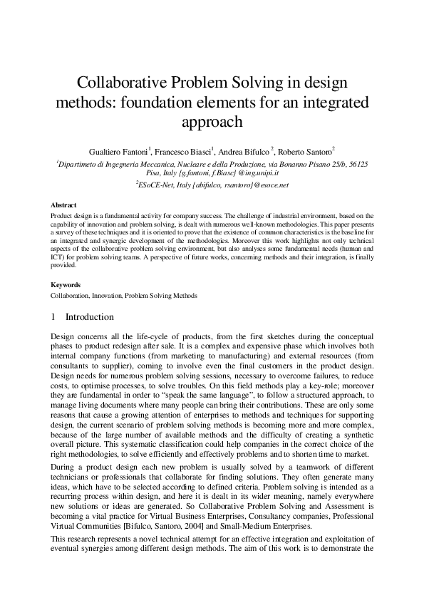 (PDF) Collaborative Problem Solving in design methods: foundation ...