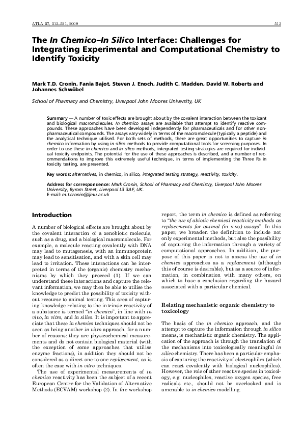 (PDF) The in chemico-in silico interface: Challenges for integrating ...