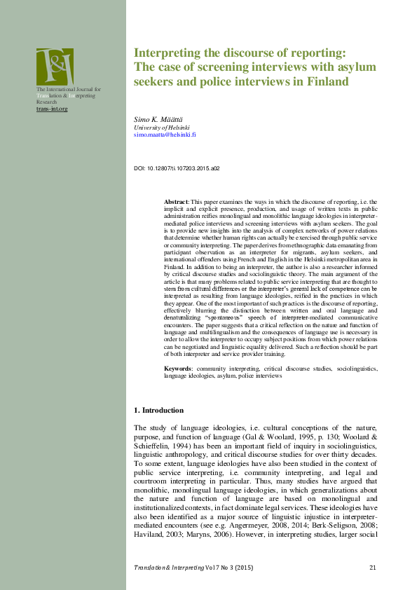(PDF) Interpreting the discourse of reporting: The case of screening ...