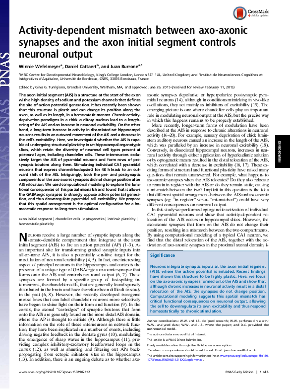(PDF) Activity-dependent mismatch between axo-axonic synapses and the axon initial segment ...