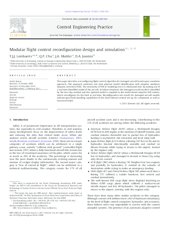 Pdf Modular Flight Control Reconfiguration Design And Simulation