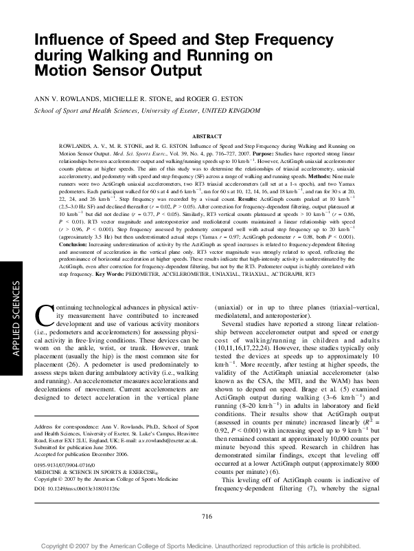 (PDF) Influence of Speed and Step Frequency during Walking and Running ...