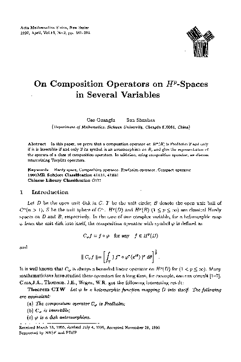 (PDF) On composition operators onH p -spaces in several variables