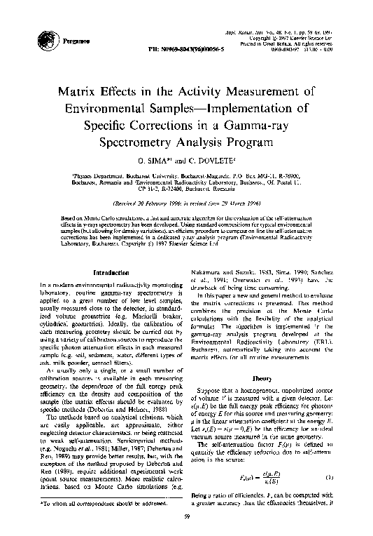 (PDF) Matrix effects in the activity measurement of environmental ...