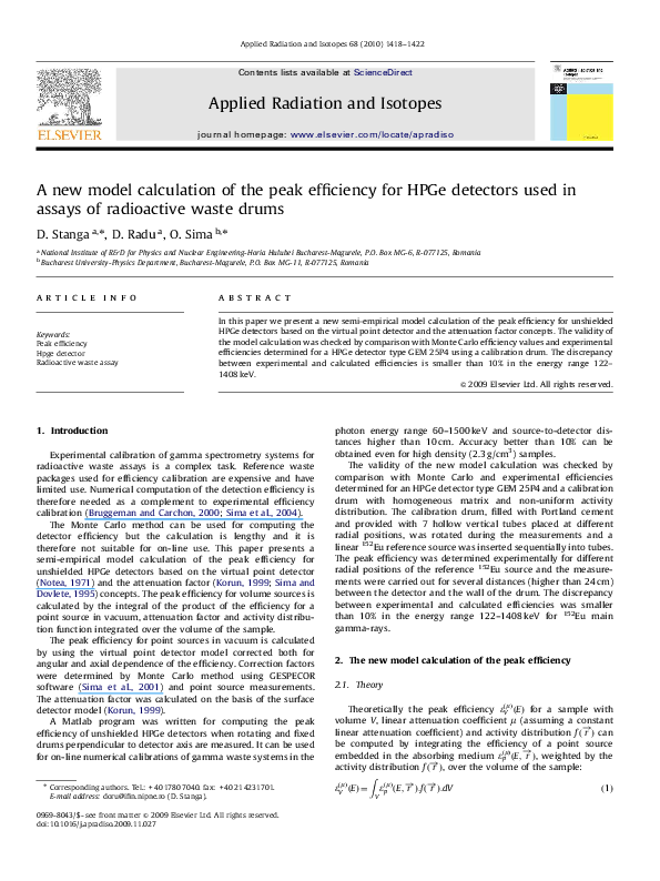 Pdf A New Model Calculation Of The Peak Efficiency For Hpge Detectors