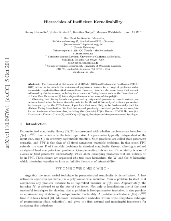 (PDF) Hierarchies of Inefficient Kernelizability