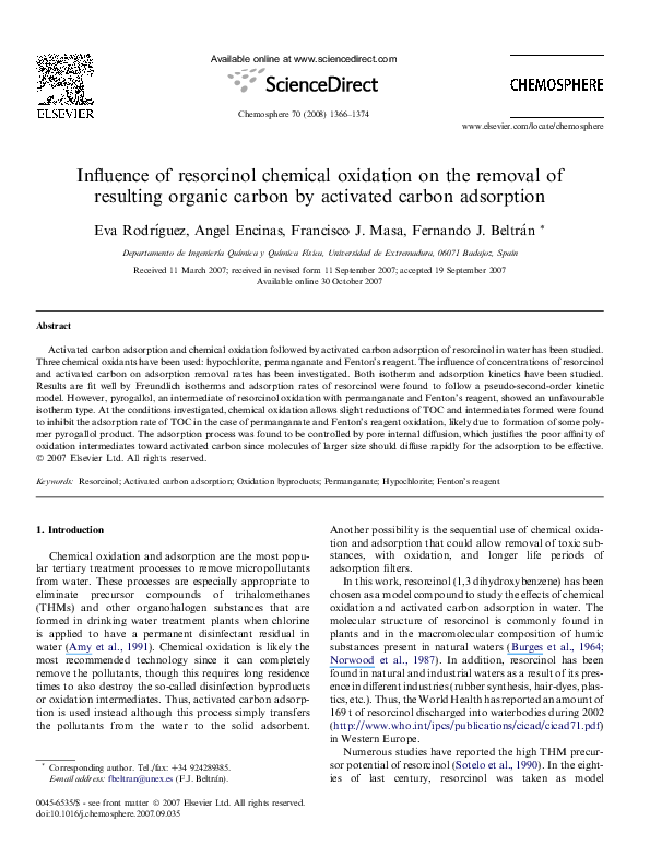 (PDF) Influence of resorcinol chemical oxidation on the removal of ...
