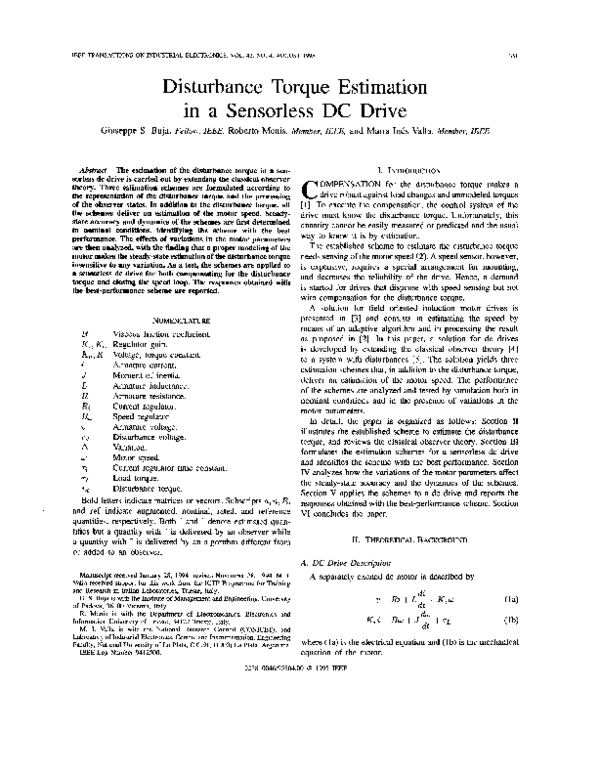Pdf Disturbance Torque Estimation In A Sensorless Dc Drive