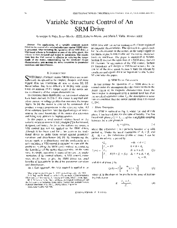 (PDF) Variable structure control of an SRM drive