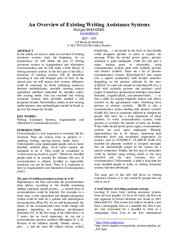 (PDF) An overview of existing writing assistance systems
