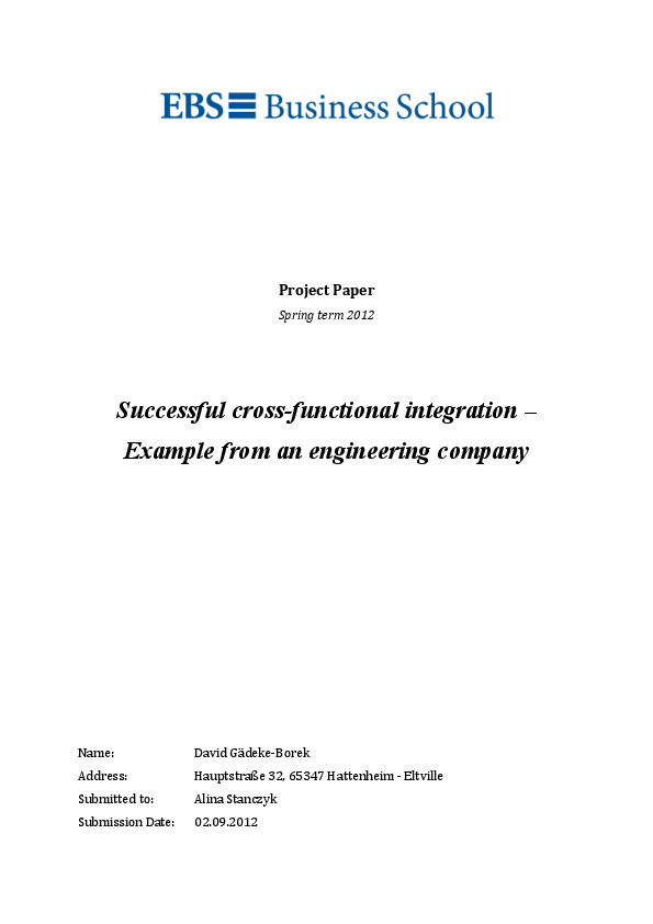 (PDF) Successful cross-functional integration – Example from an ...