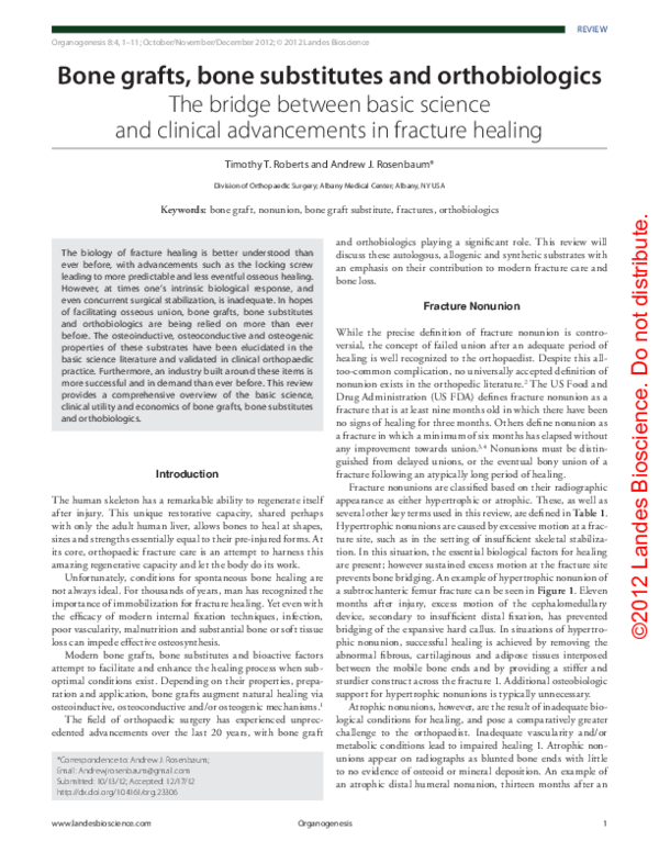 (PDF) Bone grafts, bone substitutes and orthobiologics: The bridge ...