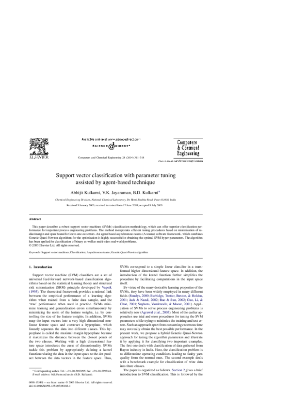 Pdf Support Vector Classification With Parameter Tuning Assisted By Agent Based Technique