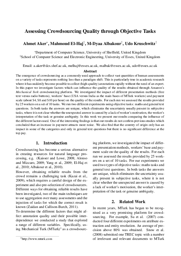 (PDF) Assessing Crowdsourcing Quality through Objective Tasks