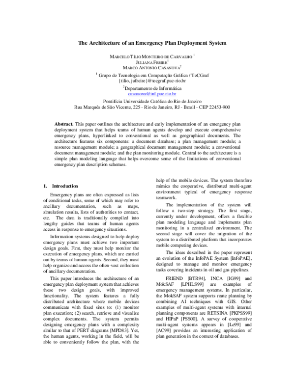 (PDF) The architecture of an emergency plan deployment system