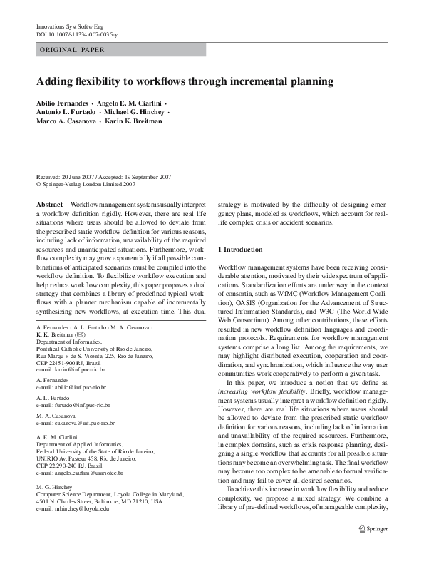 (PDF) Adding flexibility to workflows through incremental planning