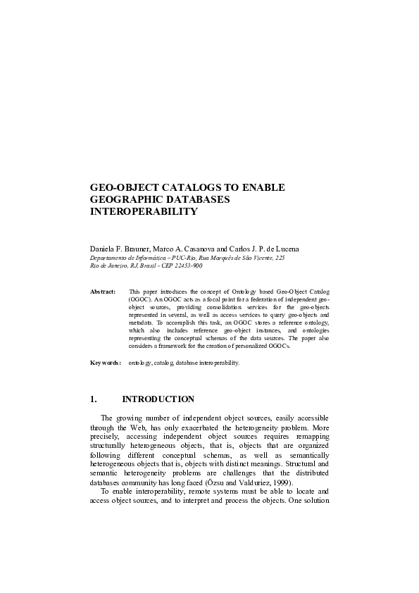 (PDF) Geo-Object Catalogs to Enable Geographic Databases Interoperability