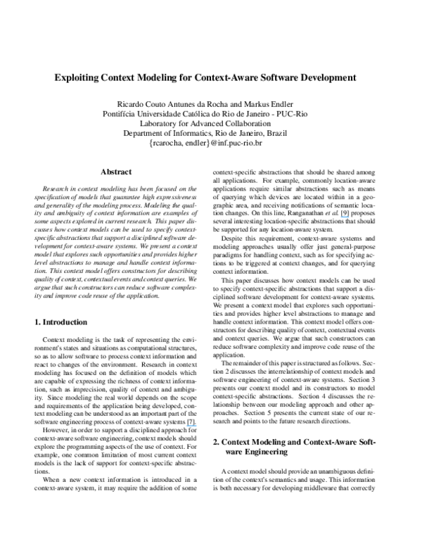 Pdf Exploiting Context Modeling For Context Aware Software Development
