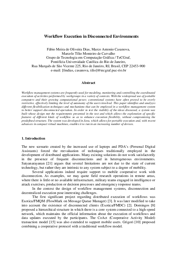 (PDF) Workflow Execution in Disconnected Environments | Marco A. Casanova - Academia.edu