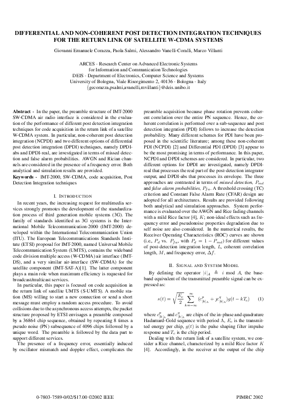 Pdf Differential And Non Coherent Post Detection Integration Techniques For The Return Link Of