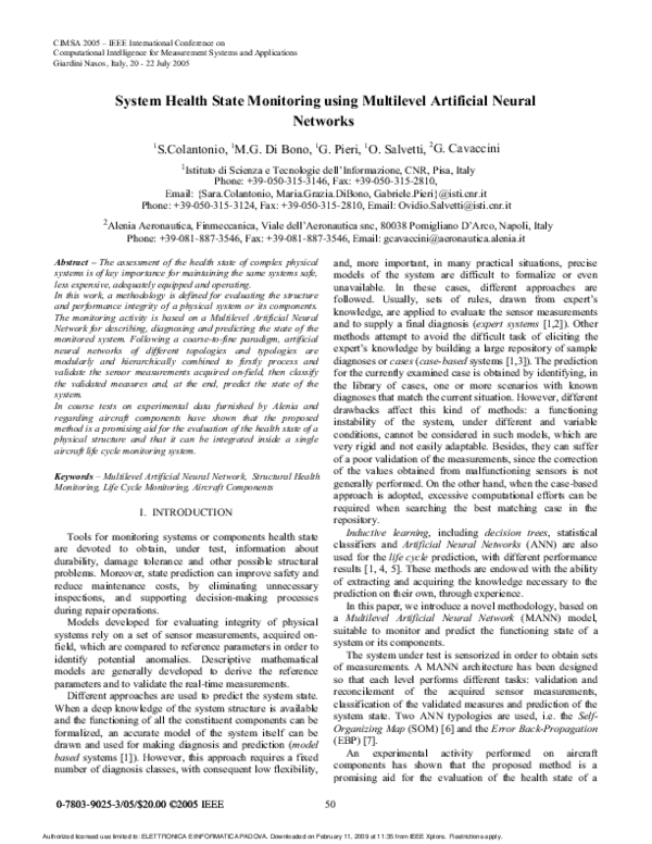 Pdf System Health State Monitoring Using Multilevel Artificial Neural
