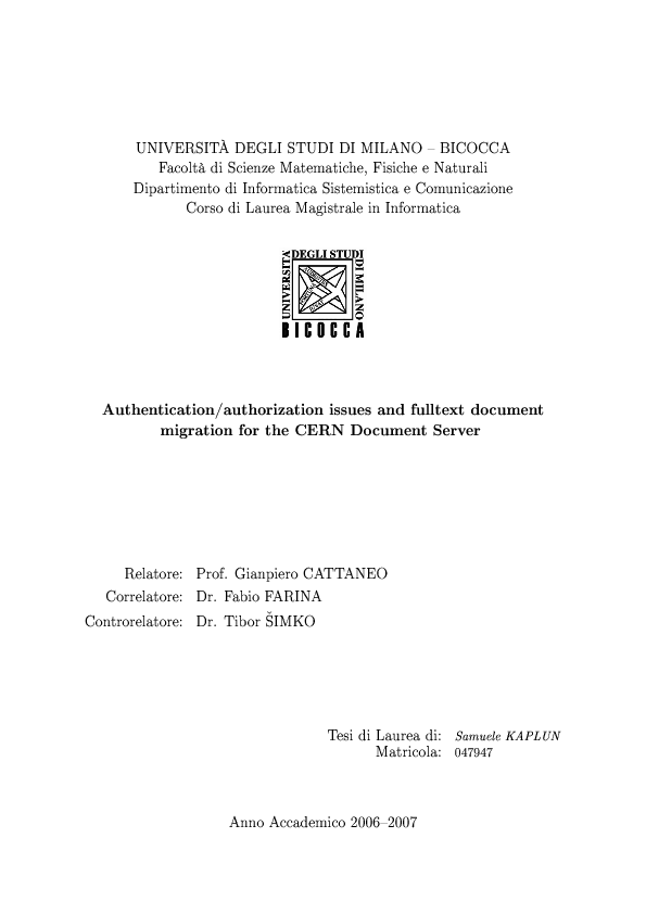 (PDF) Authentication/authorization issues and fulltext document migration for the CERN Document ...