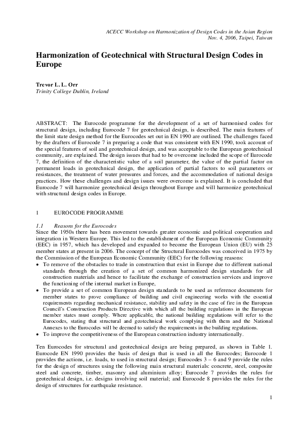 (PDF) Harmonization of Geotechnical with Structural Design Codes in Europe