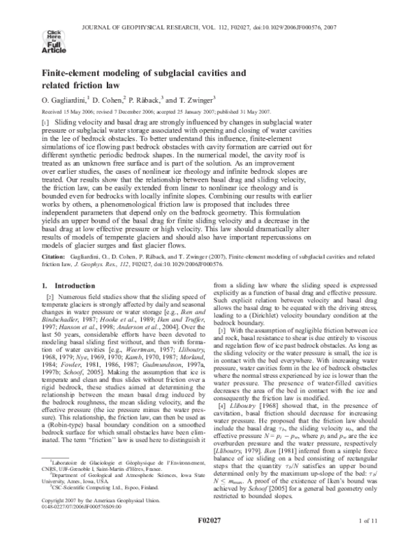 (PDF) Finite-element modeling of subglacial cavities and related ...