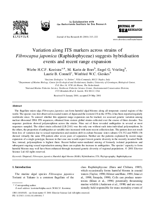 (PDF) Variation along ITS markers across strains of Fibrocapsa japonica ...