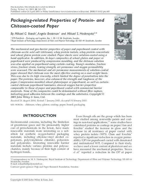 (PDF) Packaging-related properties of protein- and chitosan-coated paper