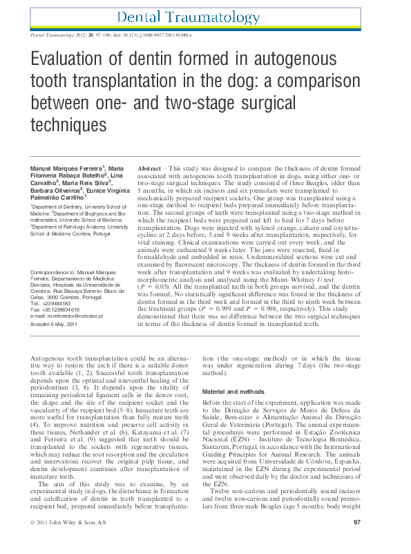 (PDF) Evaluation of dentin formed in autogenous tooth transplantation ...