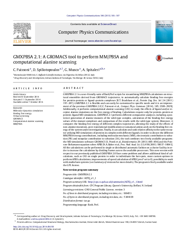 (PDF) GMXPBSA 2.1: A GROMACS tool to perform MM/PBSA and computational ...